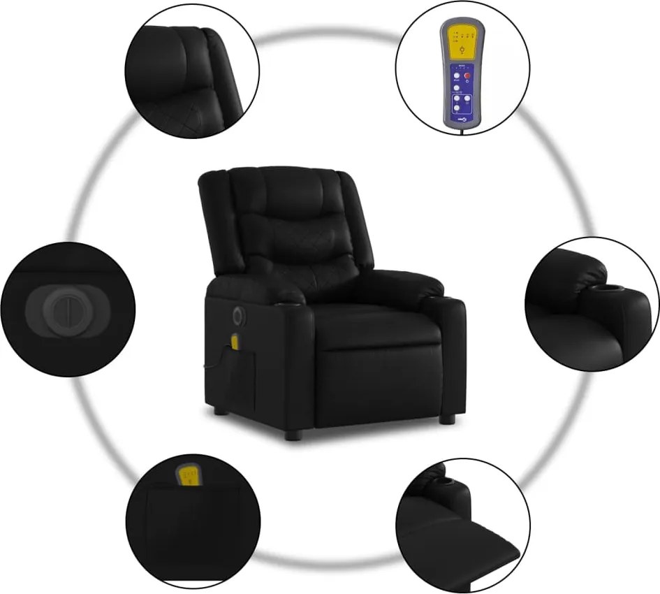 Elektrické zvedací masážní polohovací křeslo černé umělá kůže 3206563