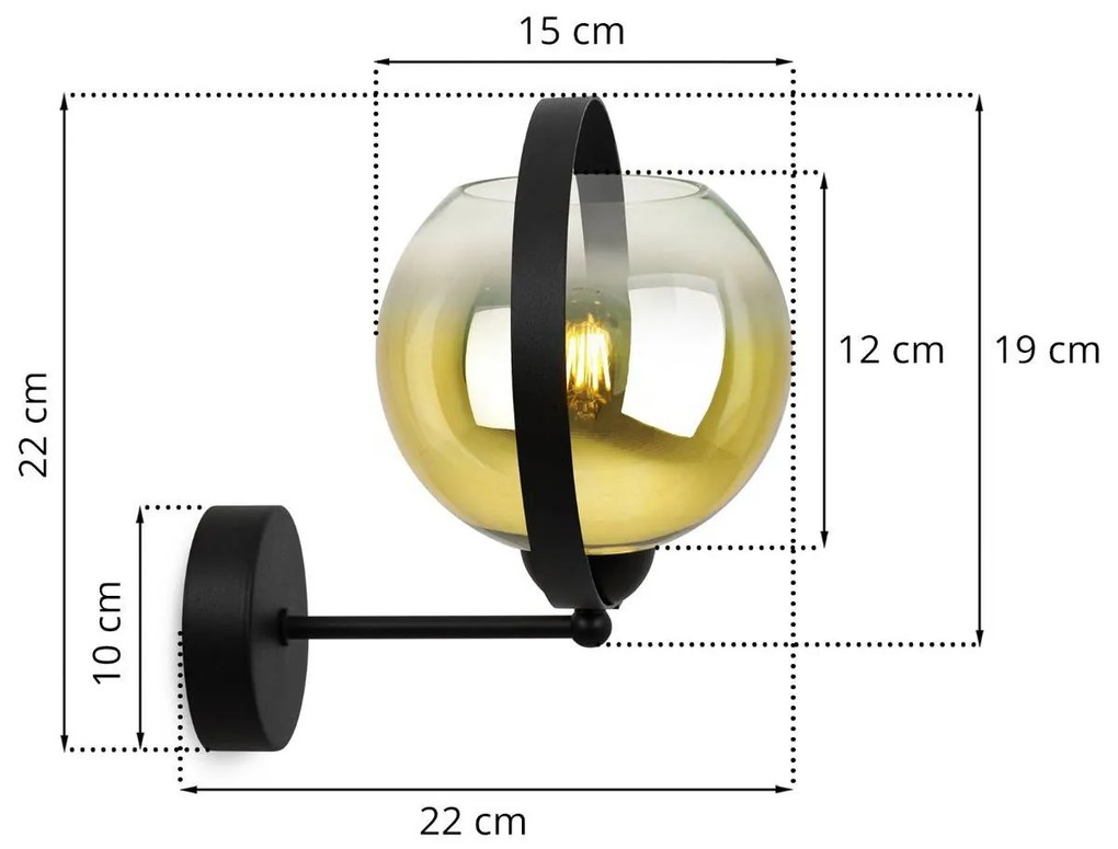 Nástěnné svítidlo Bergen Gold Ring, 1x zlaté/transparentní skleněné stínítko (fi 15cm)