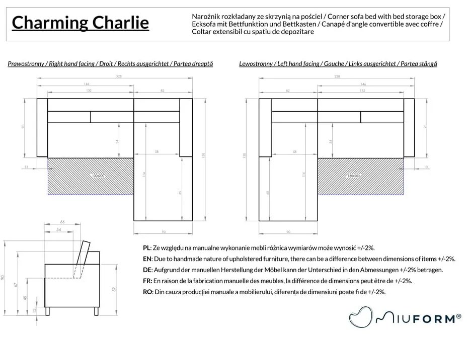 Tmavě šedá rozkládací rohová pohovka (levý roh) Charming Charlie – Miuform