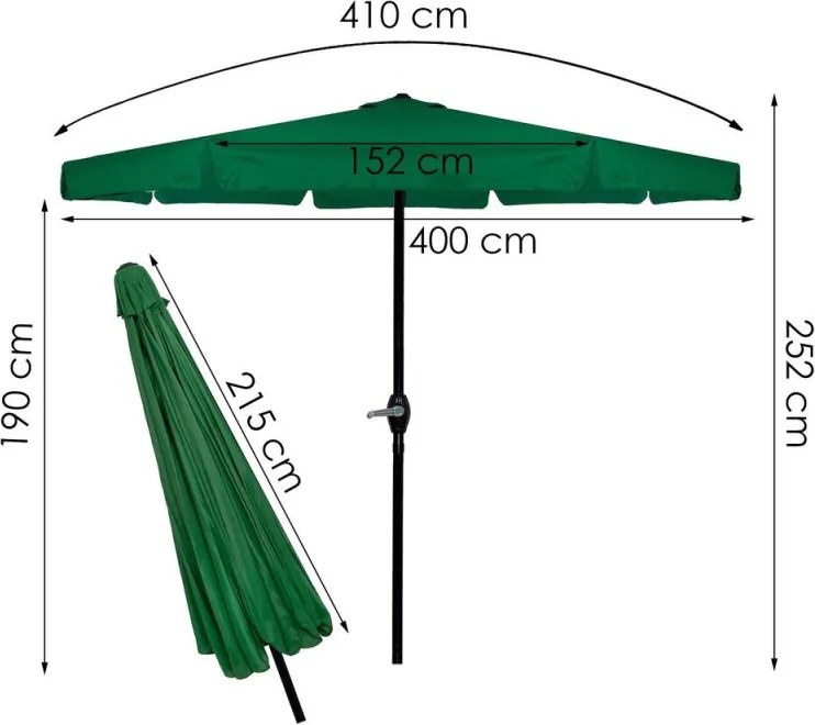 Zahradní slunečník 400 cm SPRINGOS GU0031 zelený