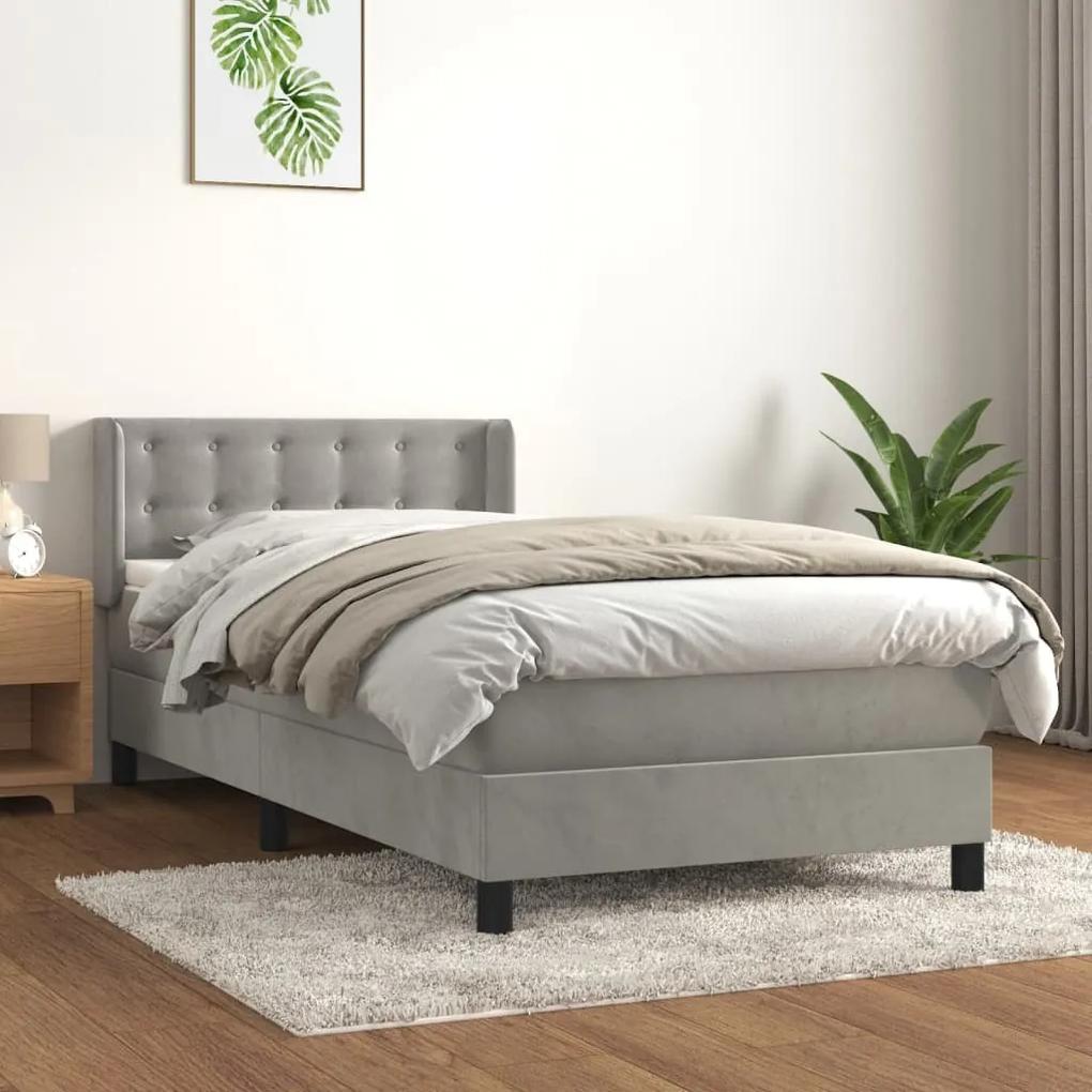 vidaXL Box spring postel s matrací 90x190 cm samet [3131175] Barva: světle šedá