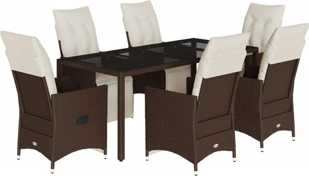 7dílný zahradní bistro set s poduškami hnědý polyratan 3276919
