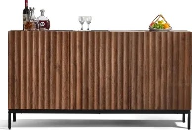 Aosom Komoda ve stylu Mid-Century Modern, 3D vlnkový design, do obývacího pokoje, jídelny, kanceláře, 150 x 40 x 80 cm, Hnědá