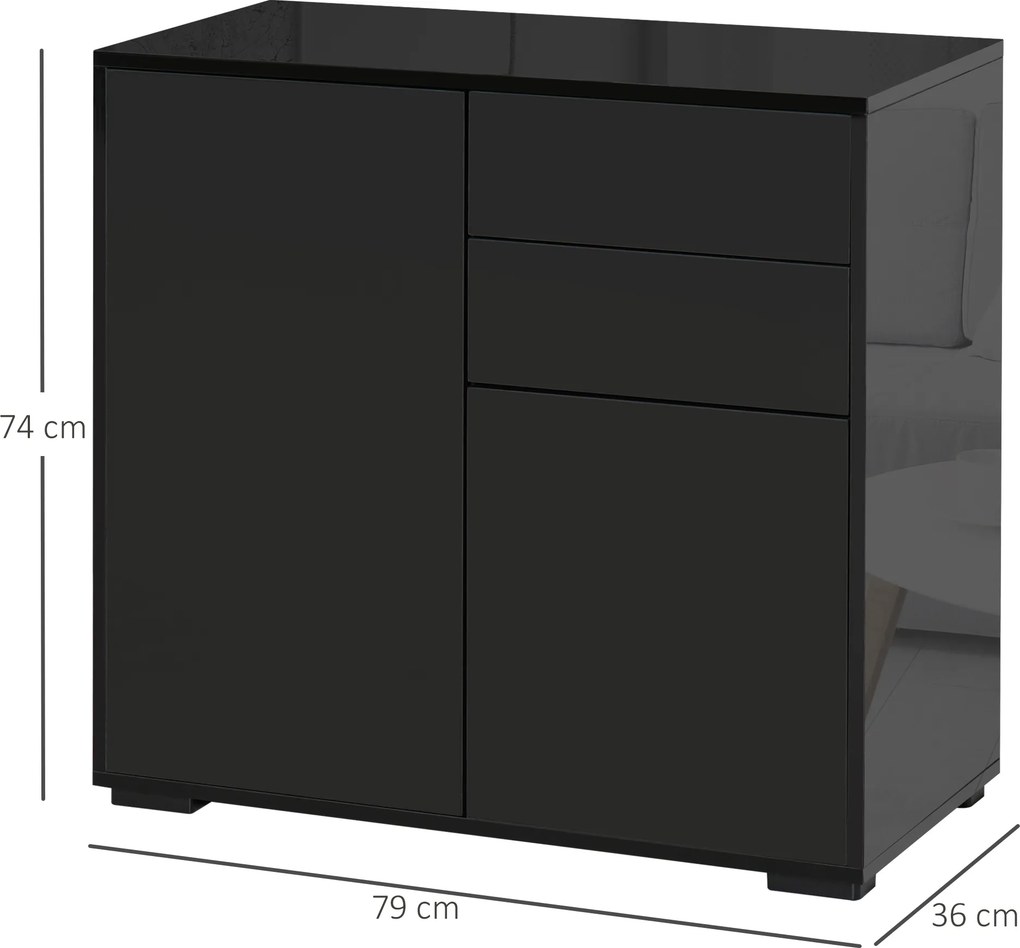 HOMCOM příborník černý s 2 zásuvkami a 2 dvířky proti naklonění do obývacího pokoje ložnice 117x36x74cm | Aosom.de
