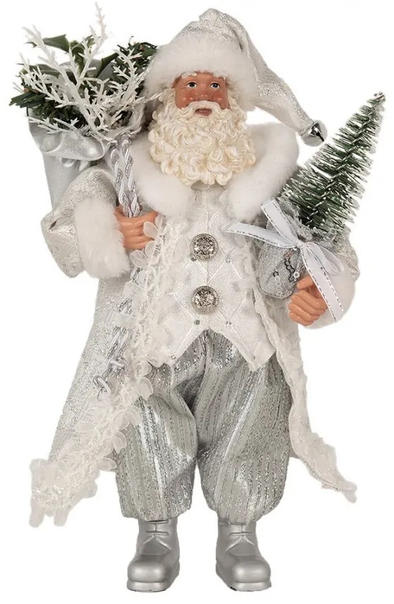 Vánoční dekorace taťka Santa Claus v kabátku s dárky a stromkem - 16*10*27 cm