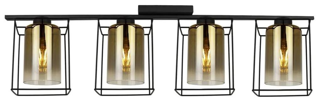 Stropní svítidlo HELLA CAGE, 4x zlaté skleněné stínítko v kovovém rámu