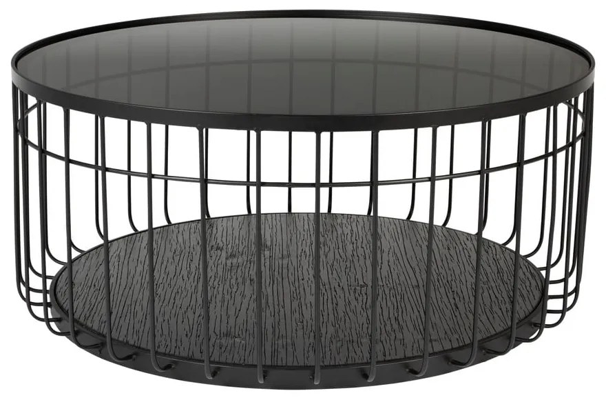 Černý kulatý konferenční stolek se skleněnou deskou 80x80 cm Lance – White Label
