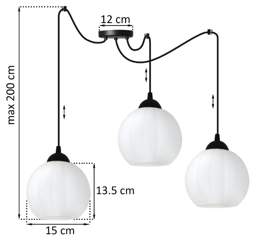 Závěsné svítidlo Costa Spider, 3x bílé skleněné stínítko, b