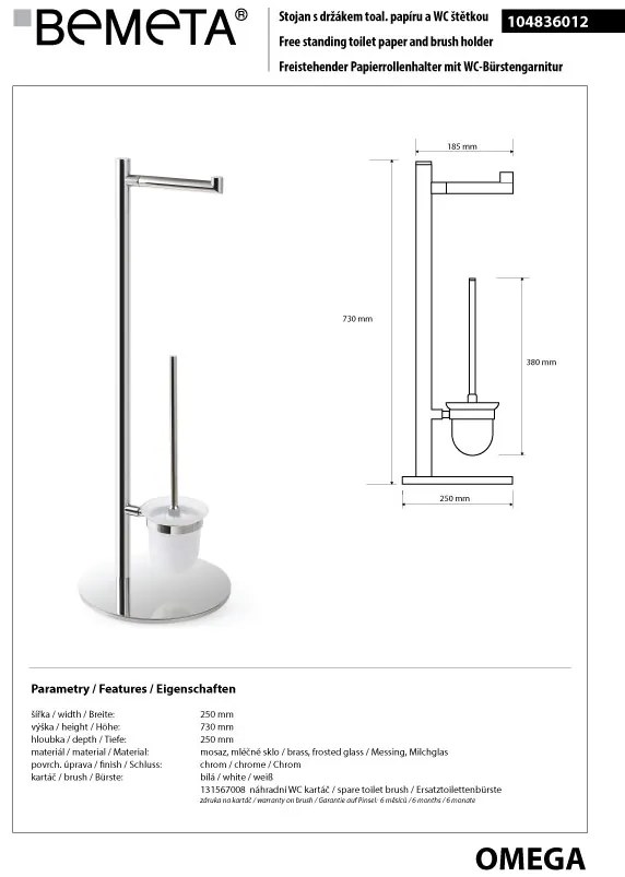 Bemeta Design OMEGA: Stojan s držákem toaletního papíru a WC štětkou - 104836012