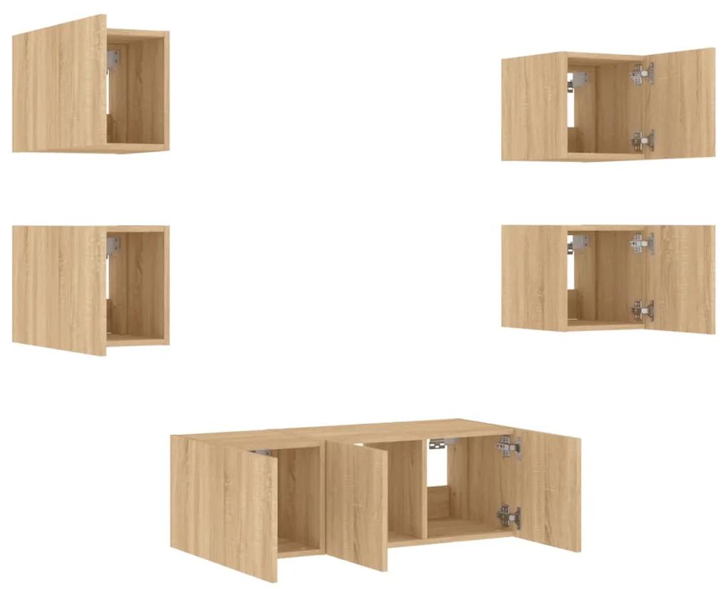 6dílná obývací stěna s LED dub sonoma kompozitní dřevo - Default Title