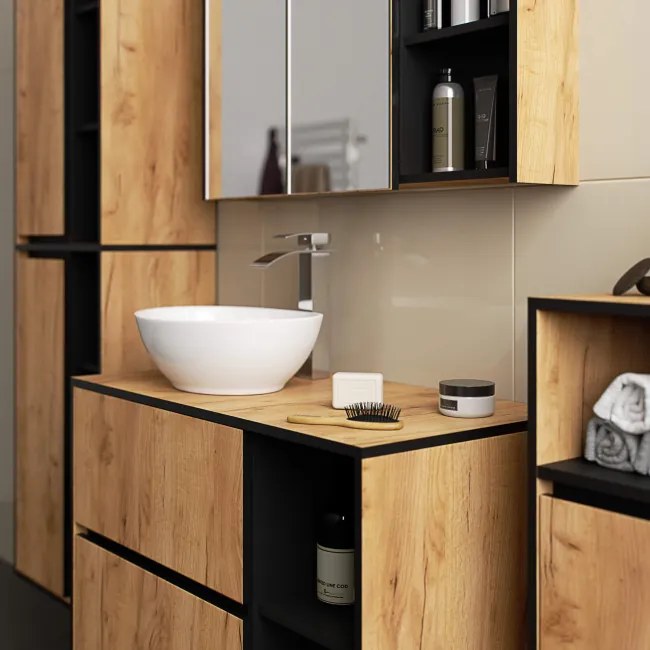 Kúpeľňová skříňka VAMI W50 2D 6P dub craft / čierna