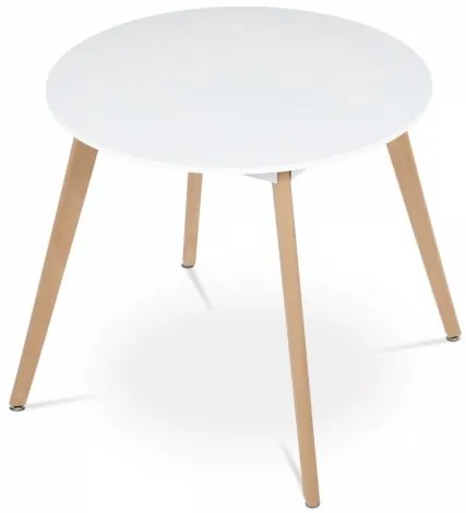 Jídelní stůl 80x80 bílý matný lak kovová kostrukce dřevěné nohy DT-316 WT