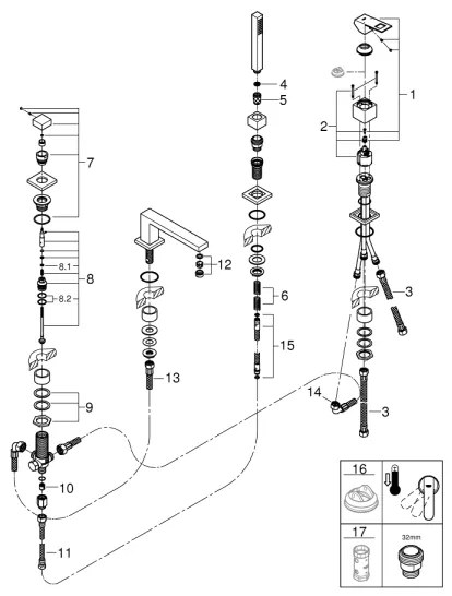 GROHE 19897001 - Vanová čtyřotvorová baterie EUROCUBE lesklý chrom