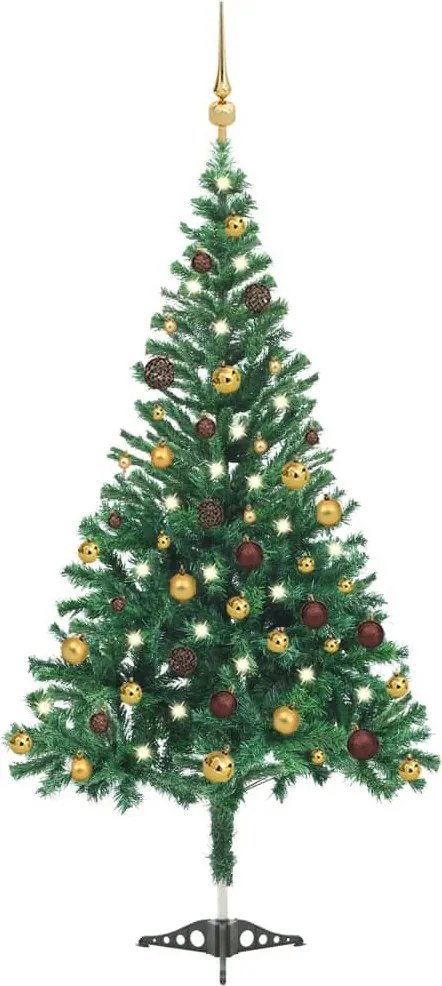 vidaXL Umělý vánoční stromek s LED a sadou koulí 210 cm 910 větviček [3077495] Barva: Bílo-šedá