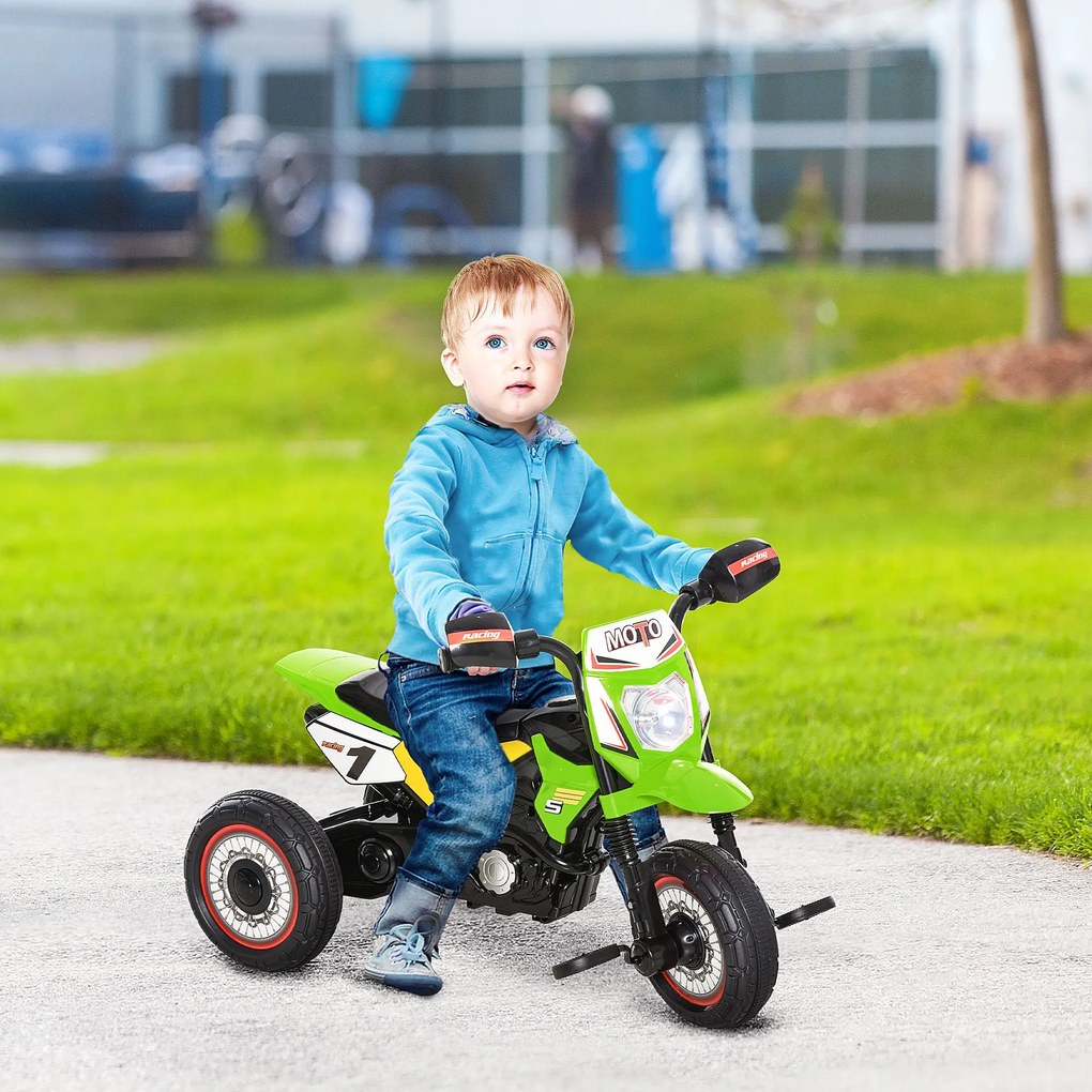 HOMCOM Dětská Motorka na Odrážedlo pro Děti ve Věku 18-36 Měsíců – Tříkolka s 3 Koly, Světly a Hudbou, Nosnost 20 kg, 71x40x51 cm, Zelená | Aosom