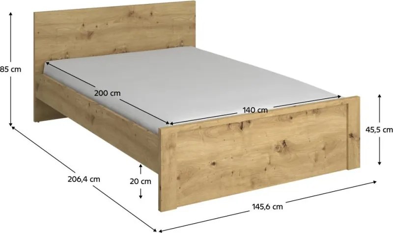 Postel, 140x200, dub artisan, AIRON Kondela 0000374723