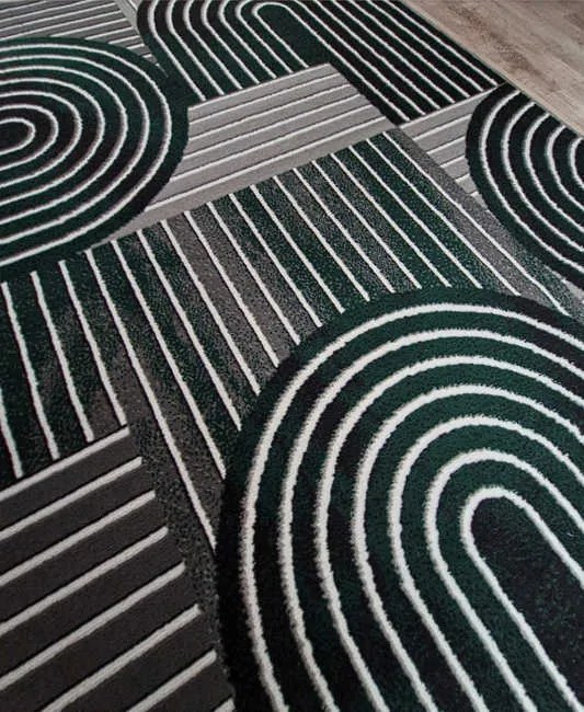 HU Šedozelený geometrický obdélníkový koberec NEW IDEA 90141-0574 Rozměr: 50x80 cm