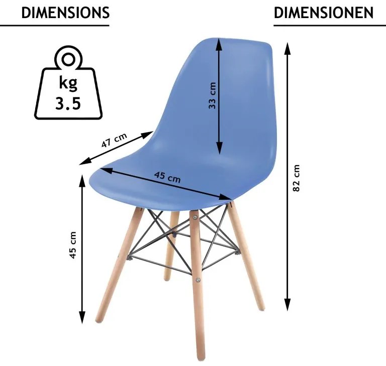 Miadomodo 76162 Miadomodo Sada 2 jídelních židlí s plastovým sedákem, modrá