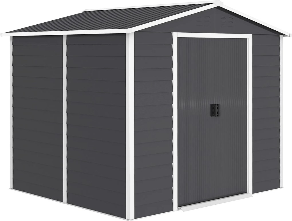 Outsunny Kovový zahradní kůlna, odolný vůči povětrnostním vlivům a nerezový, uzamykatelný, 2,40 x 2,06 x 1,98 m, tmavě šedý