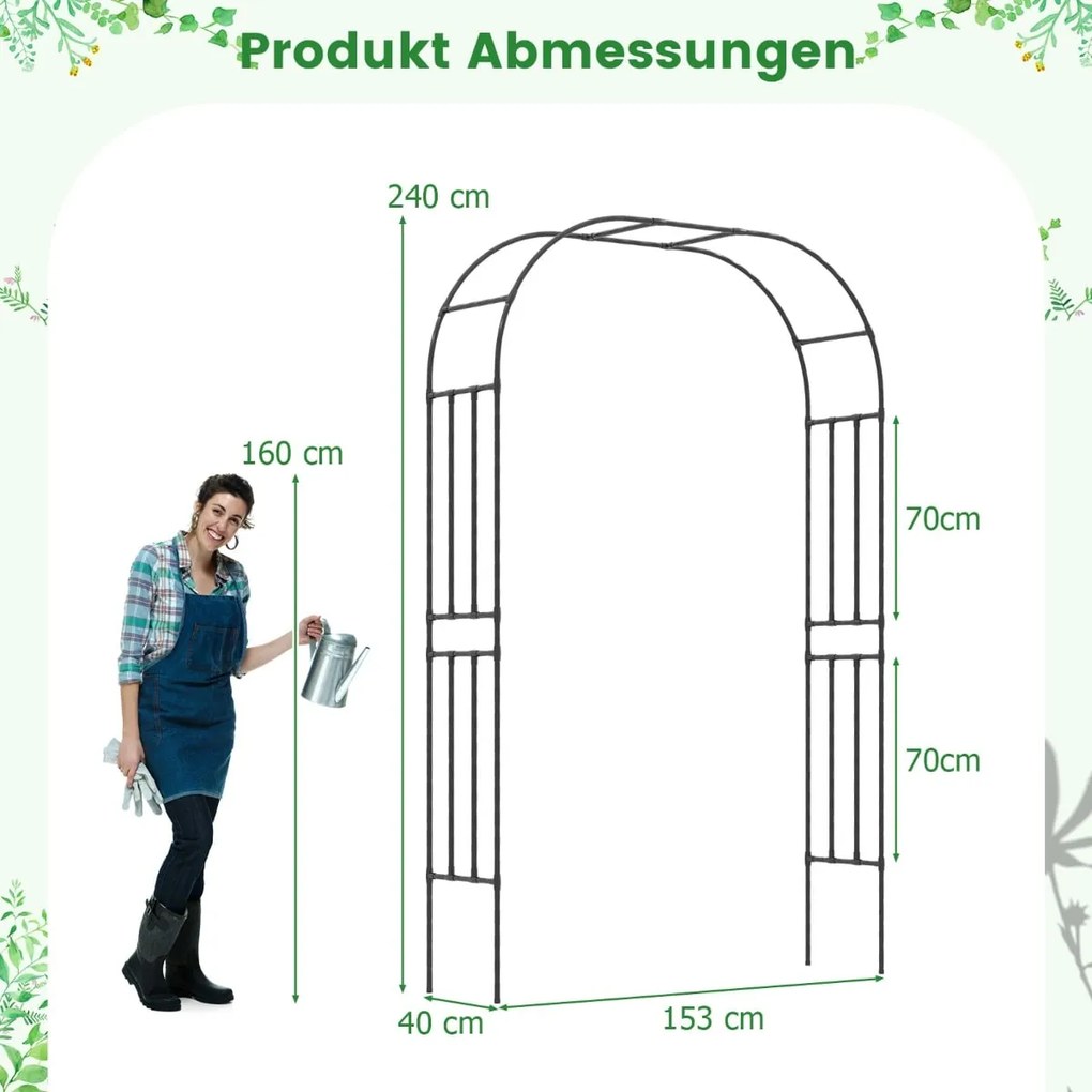 Costway Metal Rose Arch Trellis pro popínavé rostliny Vinný oblouk Velký