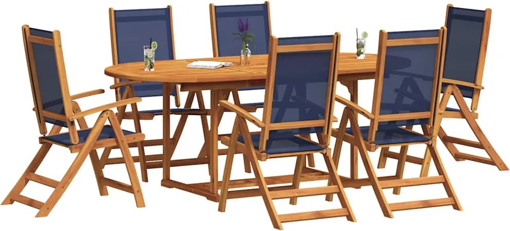 7dílný zahradní jídelní set masivní akáciové dřevo a textilen 3279301