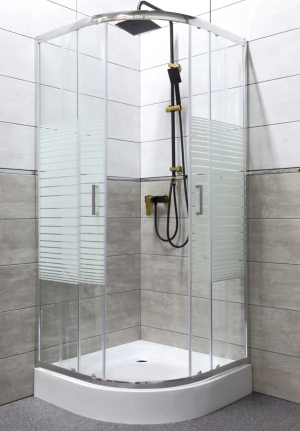 Novoterm Čtvrtkruhový sprchový kout NV-Madera 90x90 chrom/potisk + vanička