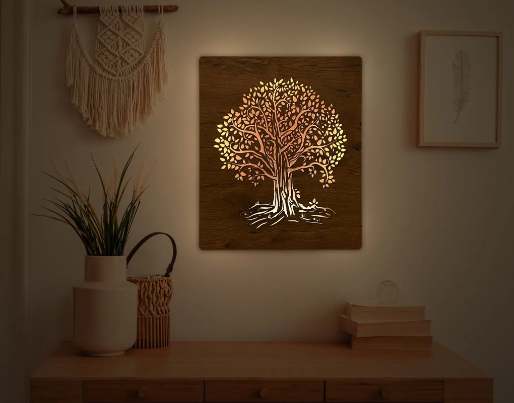 Li-Go "Lípa" světelný obraz s baterií 42x50 cm včetně dálkového ovládání provedení povrchu: dub světlý