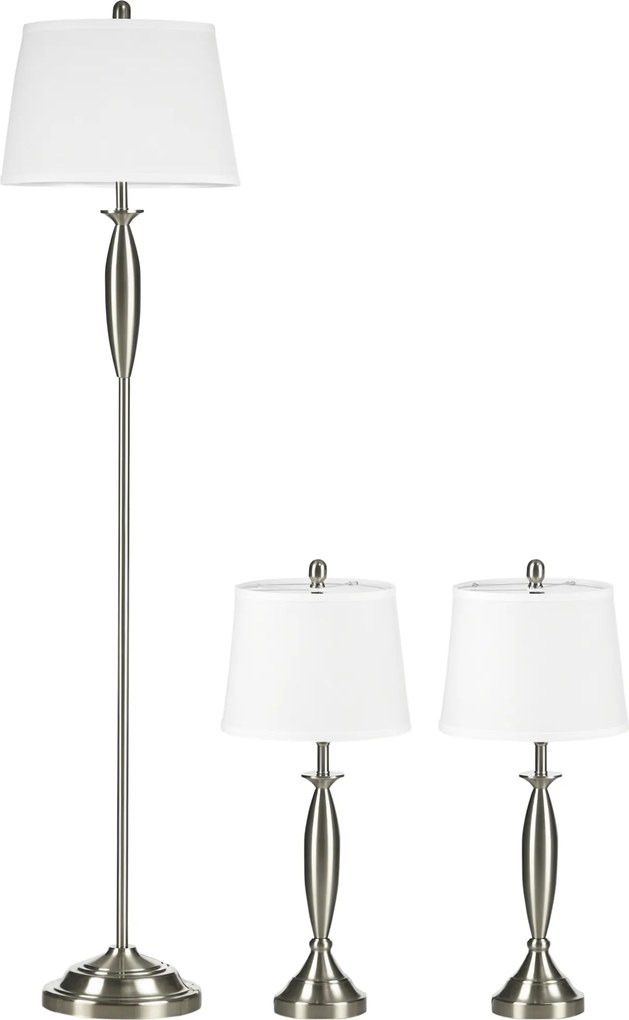 HOMCOM 3-dílná sada stojací lampa a 2 stolní lampy E27 stříbrná a bílá pro obývací pokoj ložnici moderní osvětlení | Aosom.de