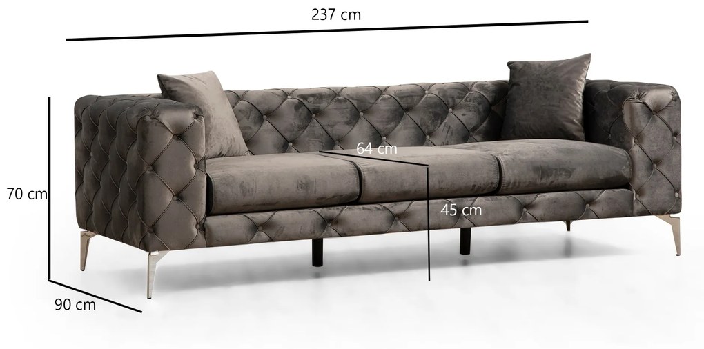 Atelier del Sofa 3-místná pohovka Como 3 Seater - Anthracite, Antracitová