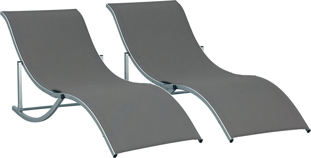 Outsunny 2dílná sada slunečních lehátek, zahradní lehátka, ergonomické hliníkové lehátko z textilénu, tmavě šedé 165 x 61 x 63 cm | Aosom