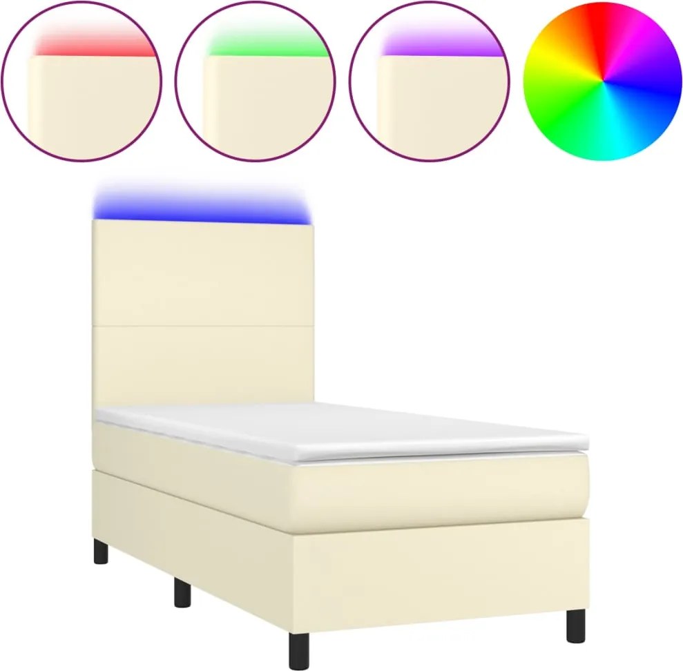 Box spring postel s matrací a LED krémová 80x200 cm umělá kůže 3135791