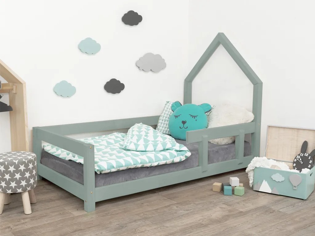 Benlemi Dětská postel domeček POPPI s bočnicí vpravo Barva: Světle modrá, Rozměr: 120 x 200 cm