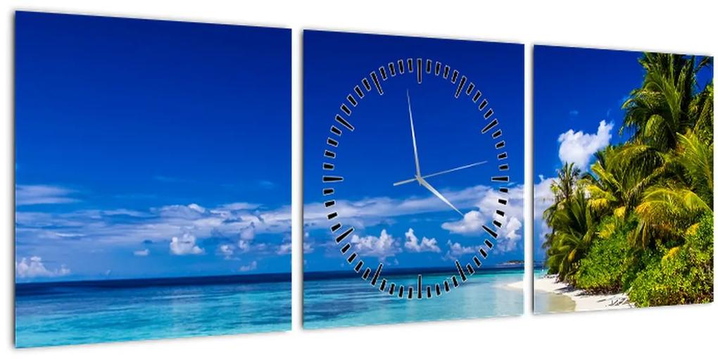 Obraz tropické pláže (s hodinami) (90x30 cm)