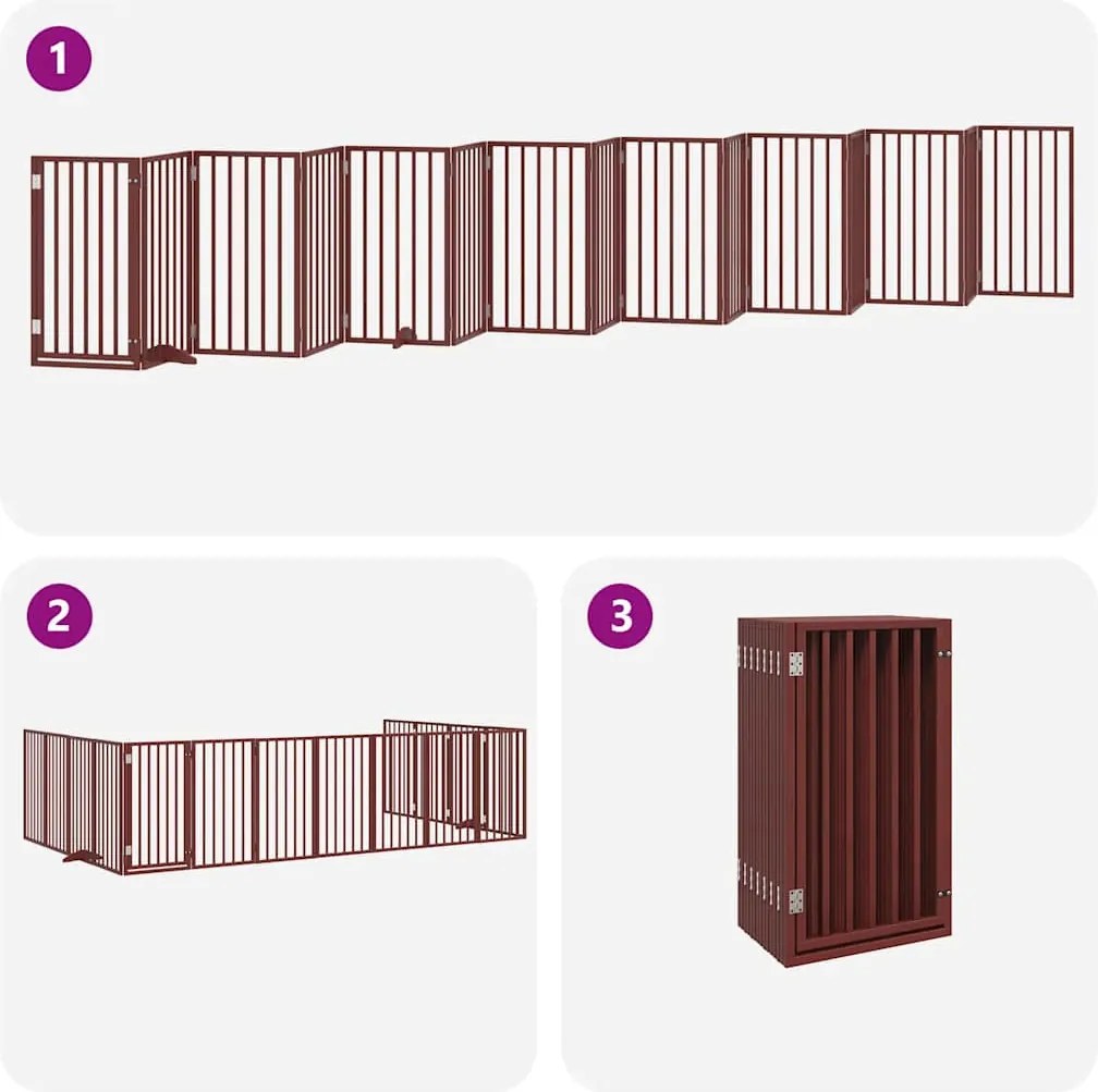 Zábrana pro psy s dvířky skládací 15 panelů hnědá 750 cm topol 3155552