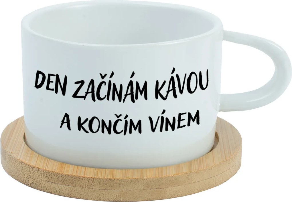 DEN ZAČÍNÁM KÁVOU A KONČÍM VÍNEM - bílý hrníček makronka 200 ml
