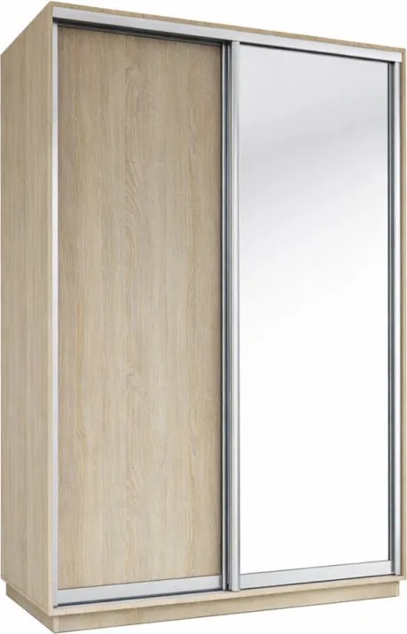 Skříň s posuvnými dveřmi 1400x2200x600 1LTD 1 Zrcadlo dub sonoma, profil stříbrný