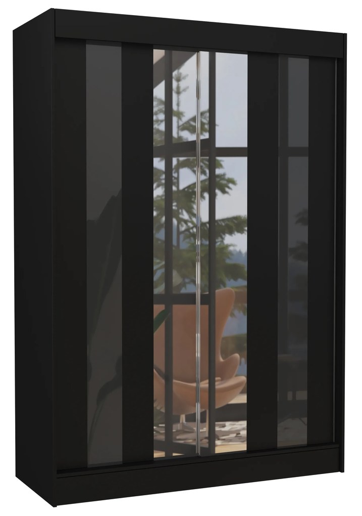 Posuvná skříň se zrcadlem a lacobel KEITA Šířka: 120, Hlavní barva: Bílá, Další barva: Černý Lacobel