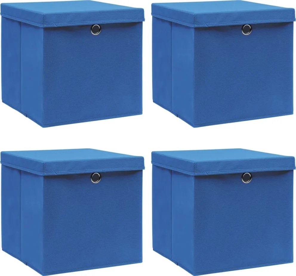vidaXL Úložné boxy s víky 4 ks modré 32 x 32 x 32 cm textil [288346] Barva: krémová bez vík