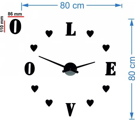 Moderní nalepovací nástěnné hodiny láska | SENTOP 12S011
