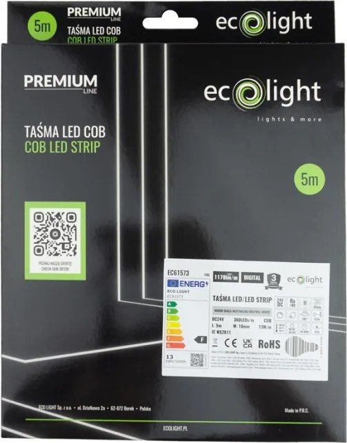 LED páska digitální COB 24V 5m 65W 4000K 1170lm digitální efekt tekoucí vody