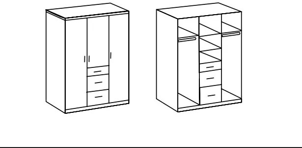 Šatní skříň bez zrcadla Click, 135 cm, bílá/prkenný dub
