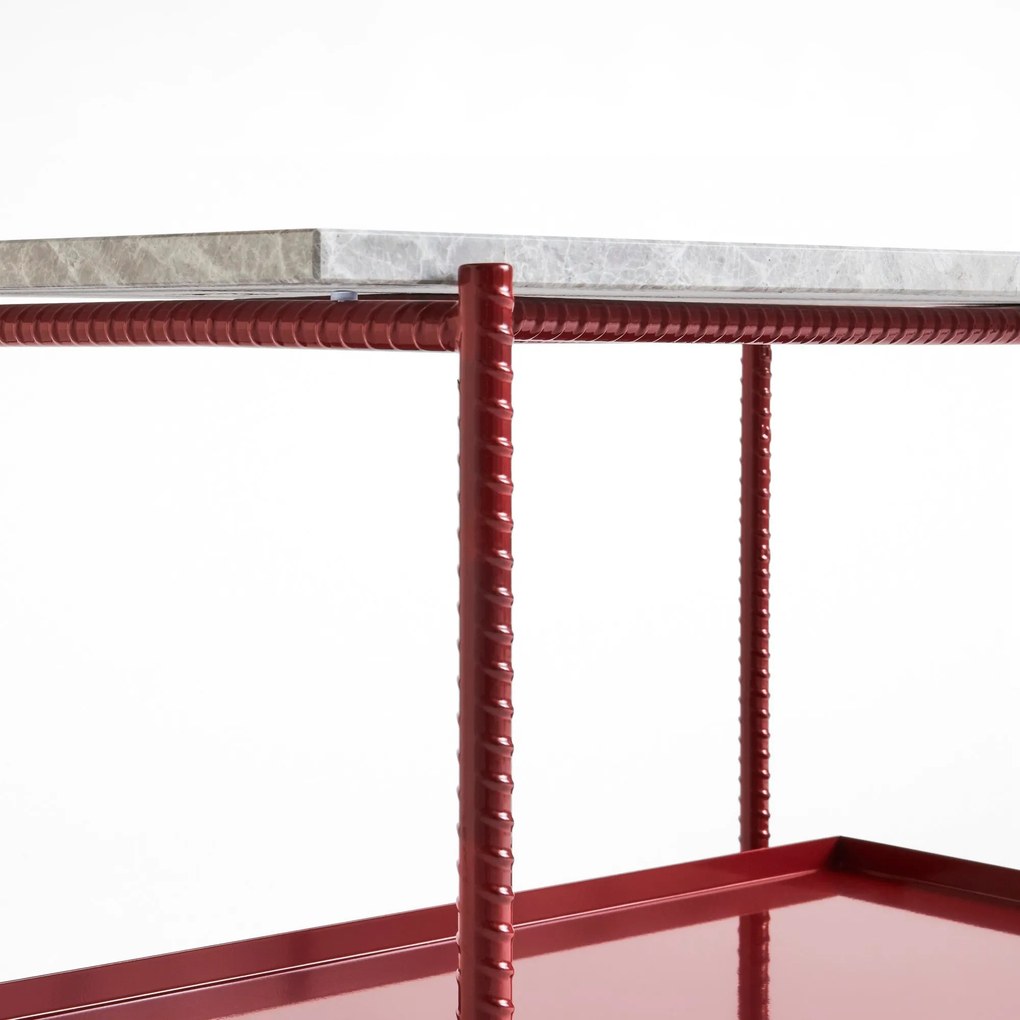 HAY Stolek Rebar Side Table, 75x44, Red + Grey Marble