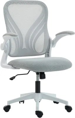HOMCOM ergonomická kancelářská židle, síťová kancelářská židle, sklápěcí opěradlo, výklopné područky, 73x62x101-111 cm, šedá