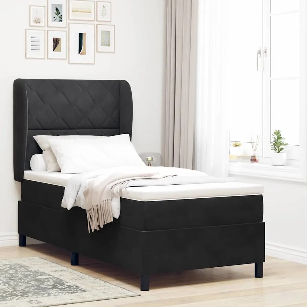Postel s boxspringem s čelo Černý 190 x 90 cm samet 3340960