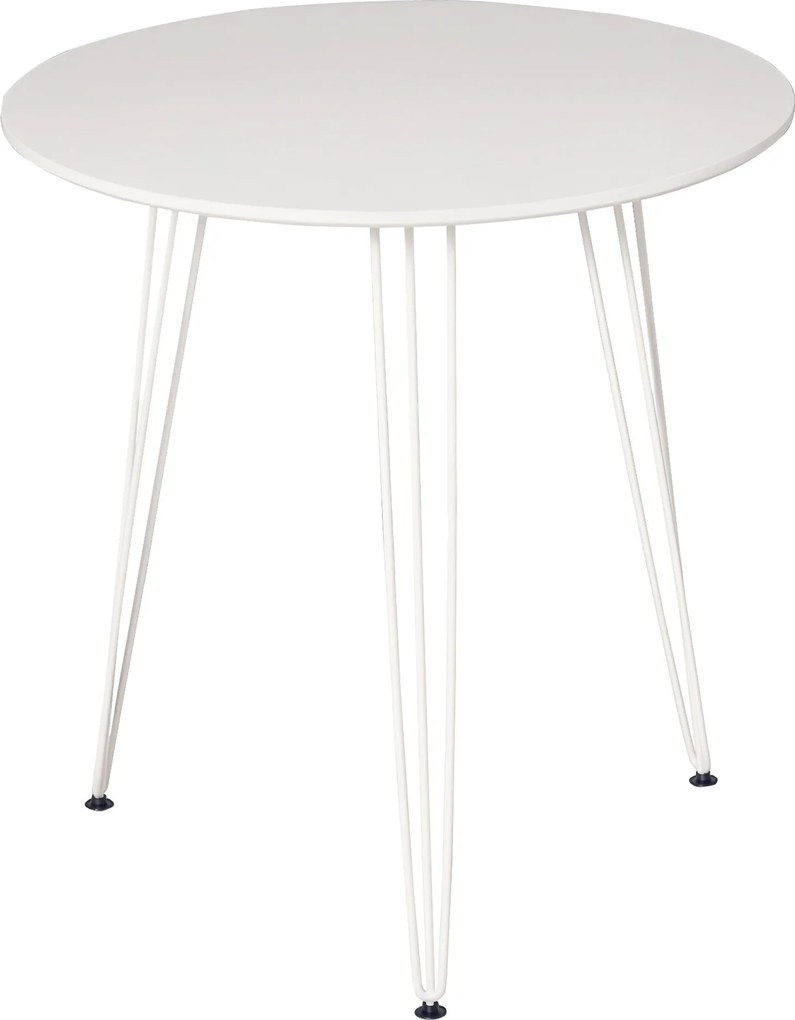 Kulatý jídelní stůl HOMCOM s moderním nordickým stylem a kovovými nohami ve tvaru vlasů do kuchyně, obývacího pokoje, kavárny a baru Ø70x75 cm Bílý |