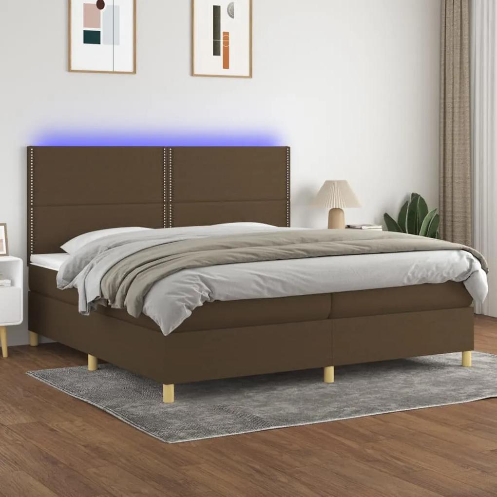 Box spring postel s matrací a LED tmavě hnědá 200x200 cm textil,  3135384