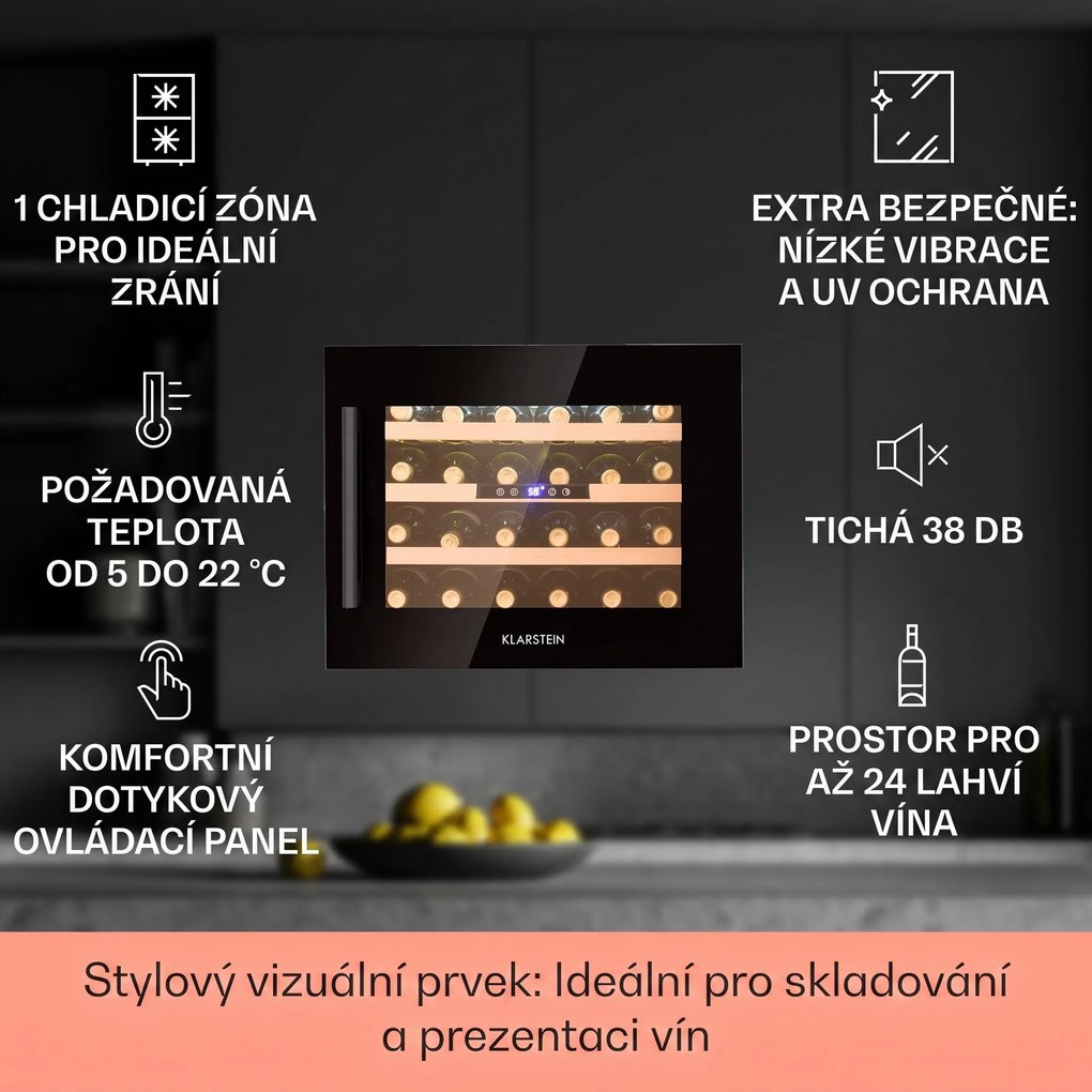 Klarstein Vinsider 24 Onyx Edition, vestavná vinotéka, třída energetické účinnosti G