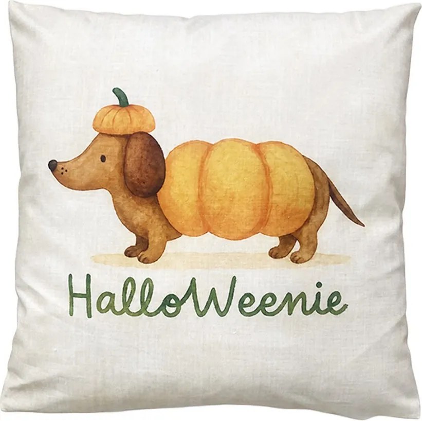 Polštář jezevčík v dýňovém kostýmu HalloWeenie - 45*45*4 cm