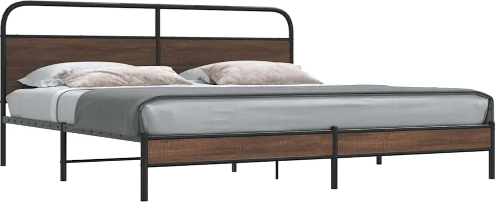 Kovový rám postele bez matrace hnědý dub 193 x 203 cm 3318701