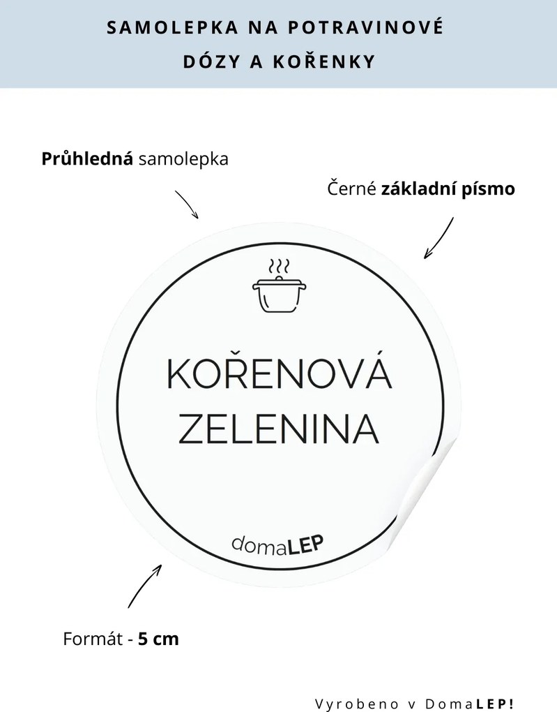 Samolepka na kořenky KOŘENOVÁ ZELENINA průhledná 5 cm základní písmo